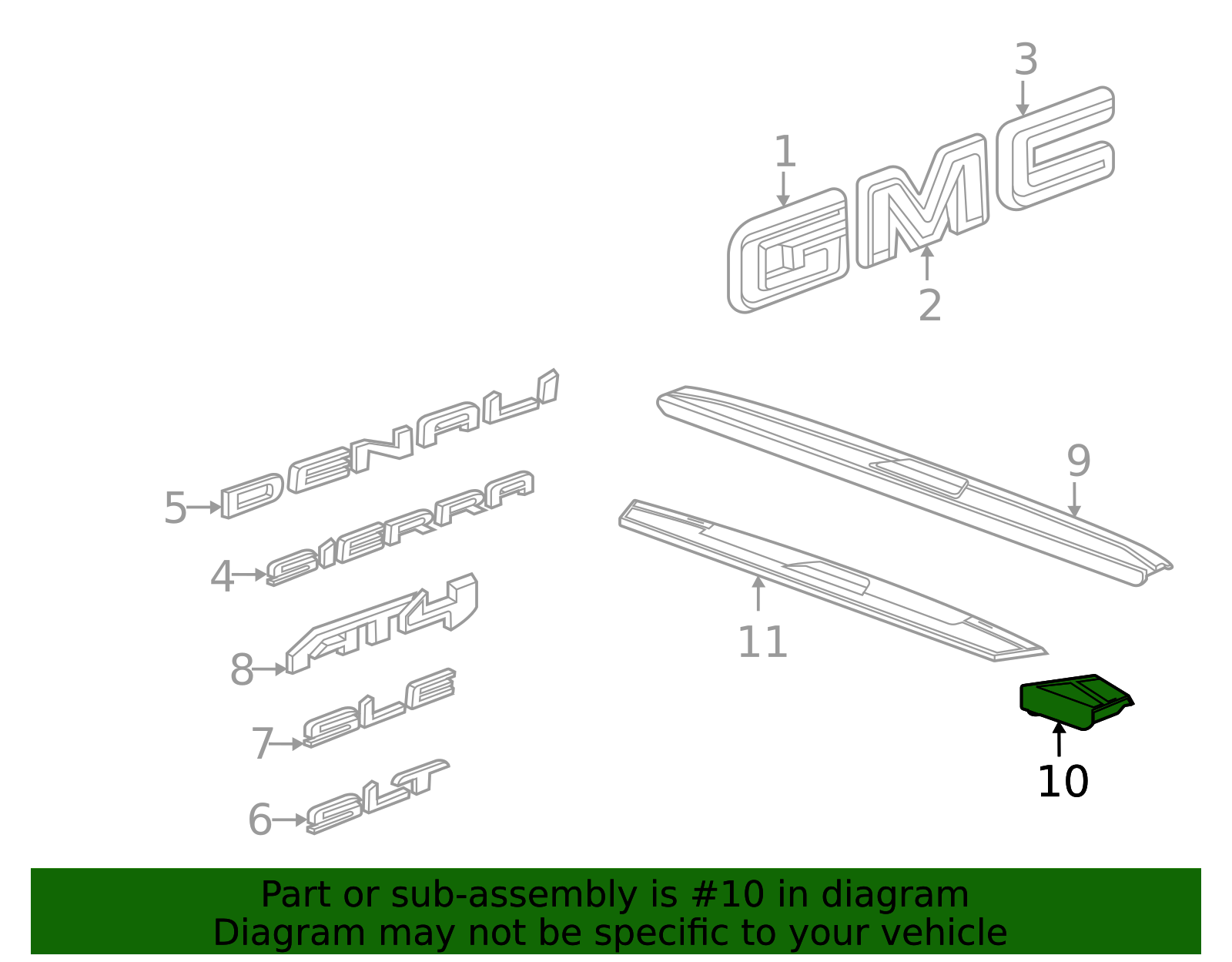 2020-2025 GM Black Passenger Side Outer Tailgate Molding 84685672 GM ...