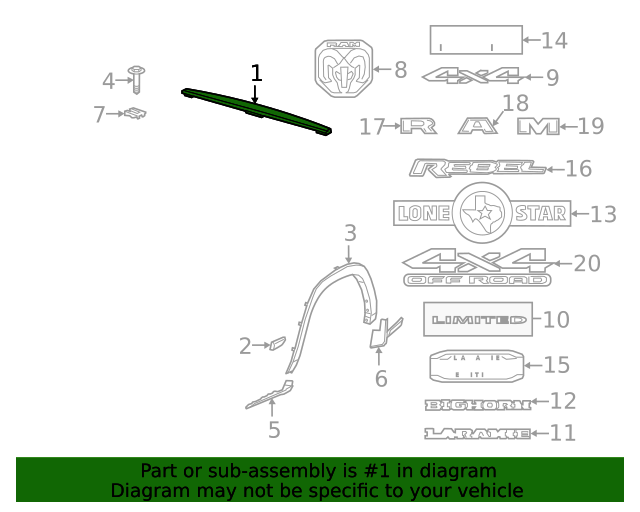 2019-2022 Ram 1500 Spoiler 68292635AC | TascaParts.com