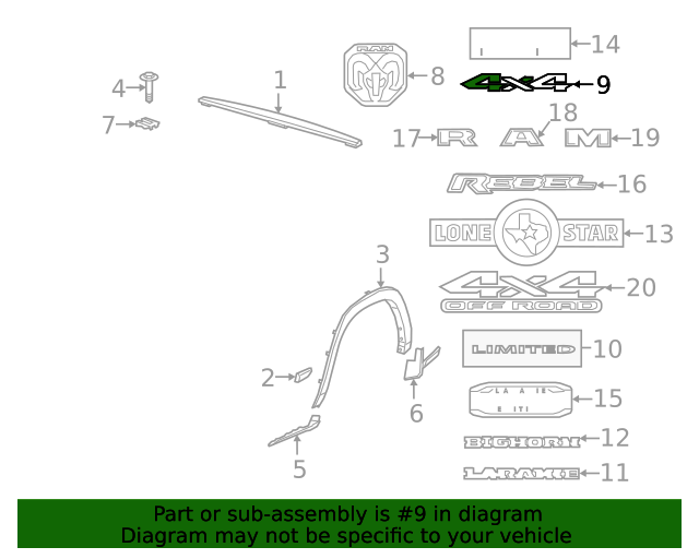 2019-2020 Ram 1500 Tailgate Emblem 68276326AD | TascaParts.com