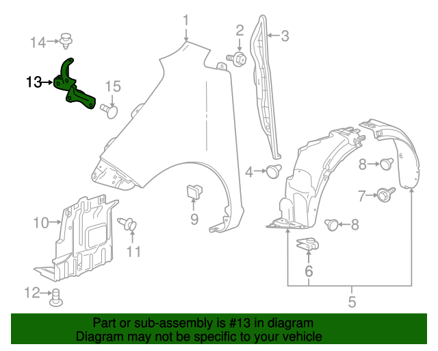 2016-2022 Chevrolet Spark Driver Side Front Fender Bracket with Nut ...