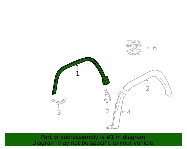 6BF81TZZAD - Wheel Opening Flare Molding Left - 2019 2020 Jeep Cherokee ...