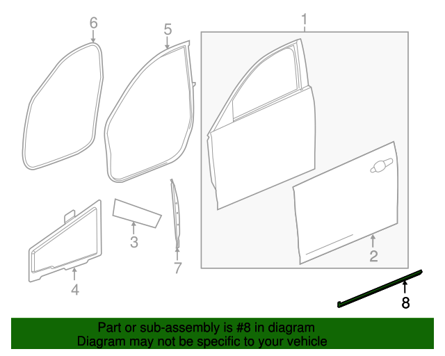 20991609 GM Driver Side Front Door Lower Auxiliary Weatherstrip | GM ...