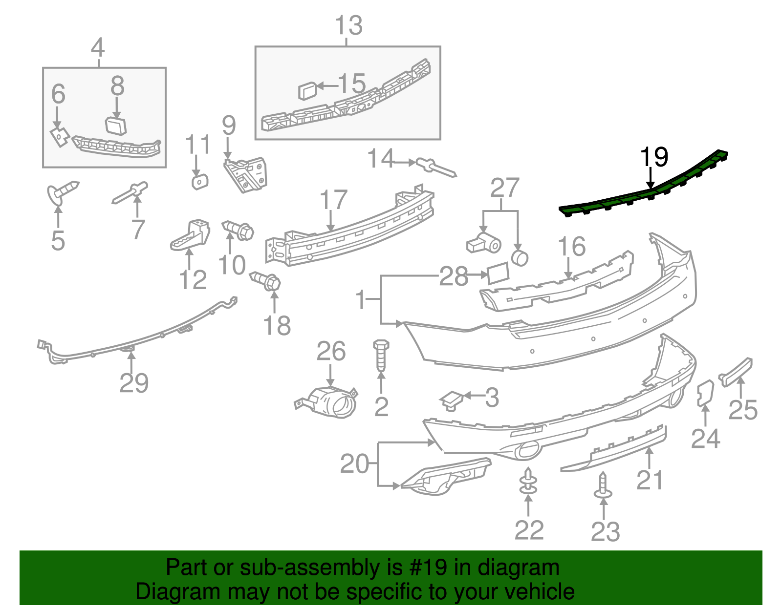 2010-2016 Cadillac SRX Black Rear Bumper Applique 22875126 GM ...