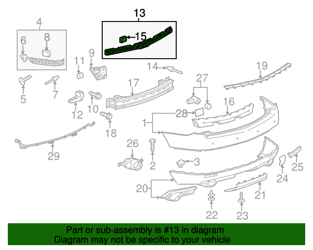 2010-2016 Cadillac SRX Rear Bumper Fascia Center Bracket 20904552 GM ...