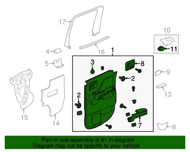 2014-2019 GM Jet Black Rear Driver Side Door Trim 84365054 GM ...