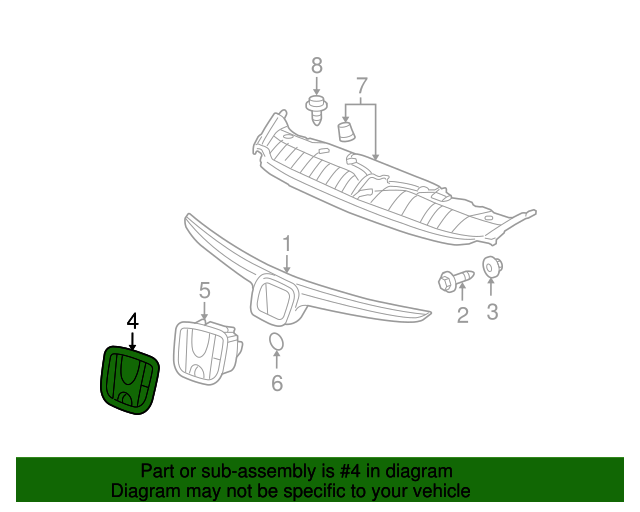 OEM 2003-2008 Honda Emblem, Front Center (H) 75700-S5B-003 | Majestic ...