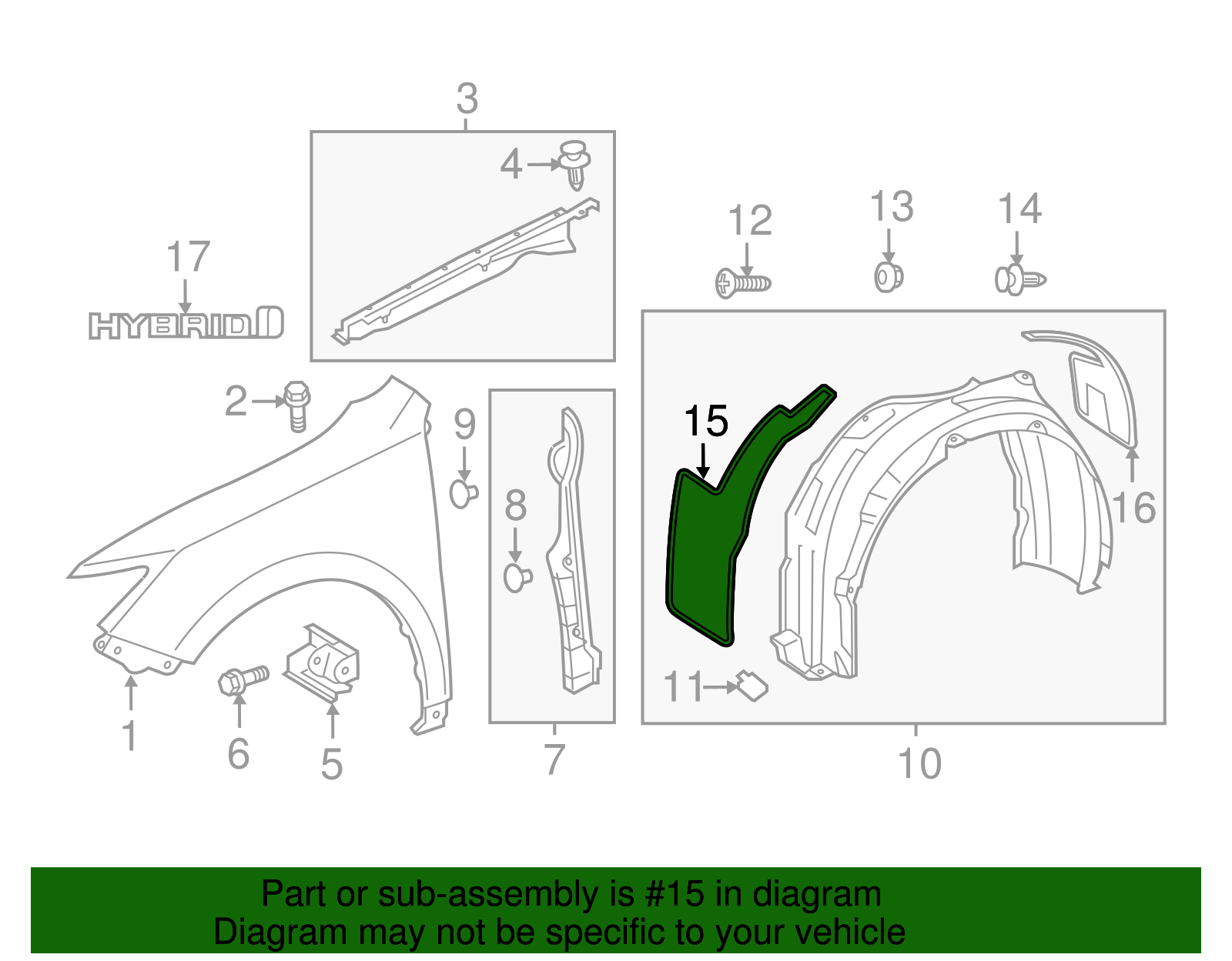 2012-2014 Toyota Camry Fender Liner - PASSENGER SIDE 53875-06120 ...