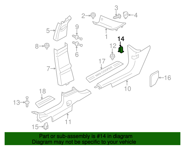 2011-2016 Mini Scuff Plate Retainer 07-14-6-957-034 | BMW Parts Warehouse