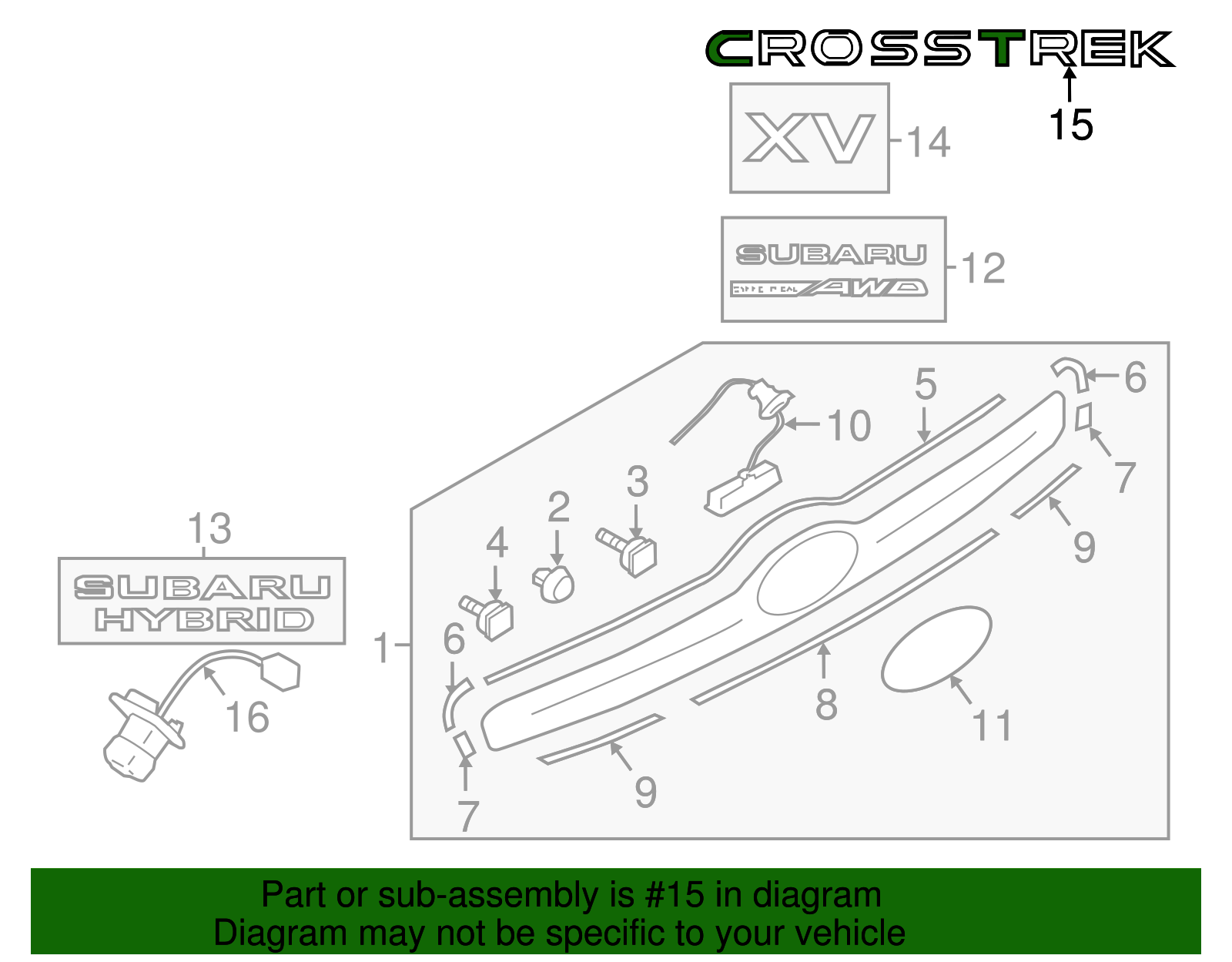 2013-2015 Subaru XV Crosstrek Nameplate J121SFJ750 | Subaru Parts Store