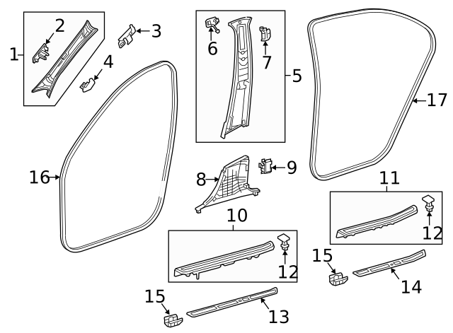 222-690-04-25-9H99 - Upper Center Pillar Trim 2014-2020 Mercedes-Benz ...
