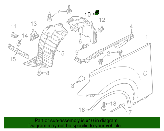 2009-2024 Nissan Rear Fender Liner U-Nut 01241-01151 | Nissan Parts Plus
