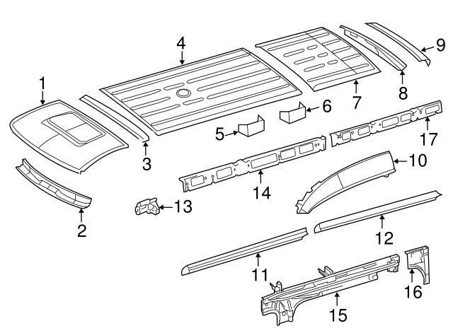 906-632-05-03 - Roof Rail Reinforcement - 2010-2018 Mercedes-Benz ...