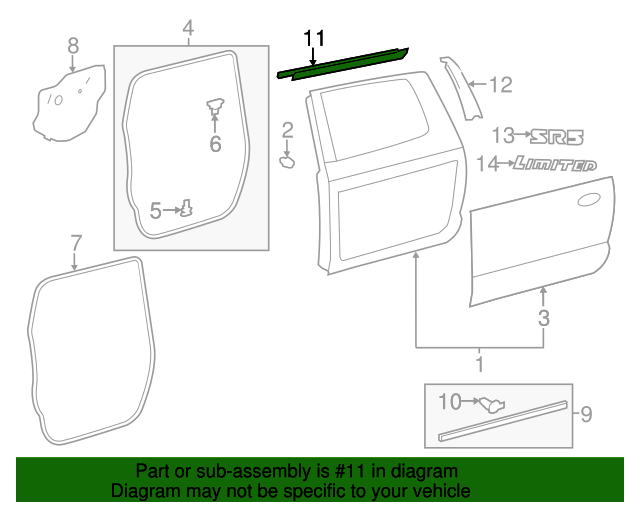 68163-0C020 - Door Belt Molding 2007-2021 Toyota Tundra ...