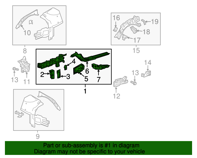 2016-2019 Chevrolet Cruze Passenger Side Front Compartment Side Rail ...