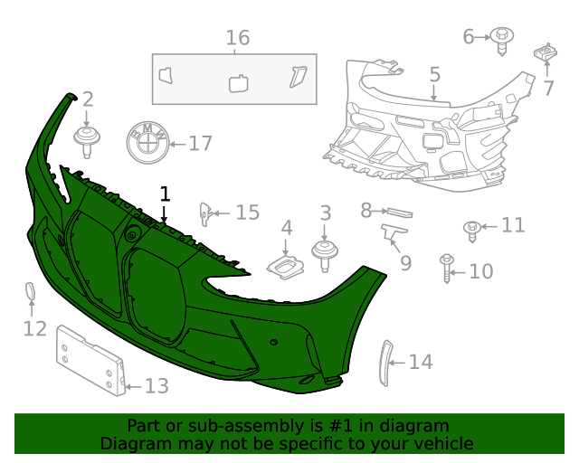 Genuine BMW 51-11-7-884-091 | Front Bumper Cover, Primed (US/PDC ...