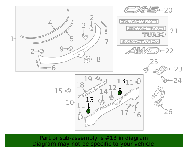 2014-2021 Mazda Lower Molding Mount Bolt BHN9-50-7M5 | TascaParts.com