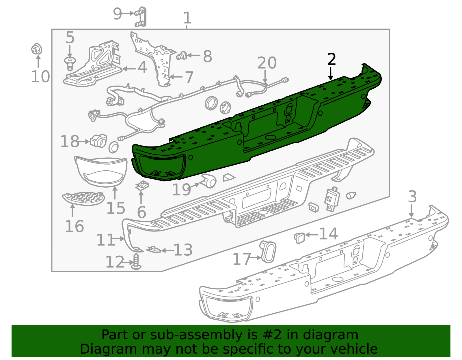 2014-2019 GM Black Rear Bumper Impact Bar 23108140 GM | GMPartsDirect.com