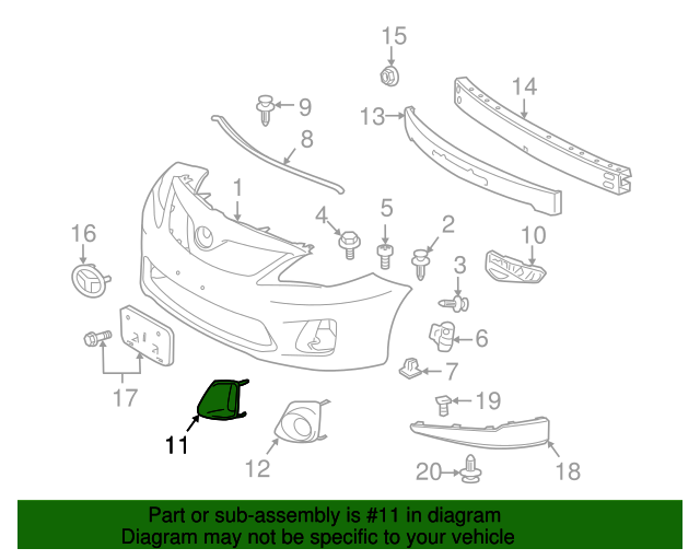 2011-2013 Toyota Corolla Cover Fog Lamp - DRIVERS SIDE 81482-02190 ...
