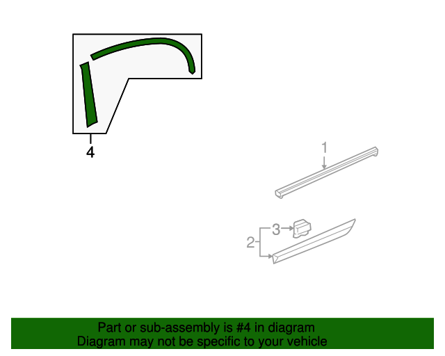 67824-SNA-A01ZA - Tape Set R Rear Door Sash *NH70* (Flat Black) - 2006-2008 Honda Civic ...