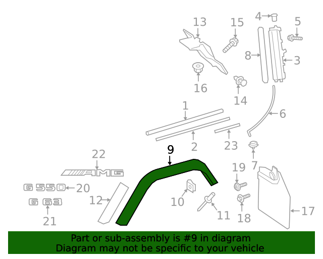 463-880-92-02 - Fender Flare 2019-2023 Mercedes-Benz G 550 ...