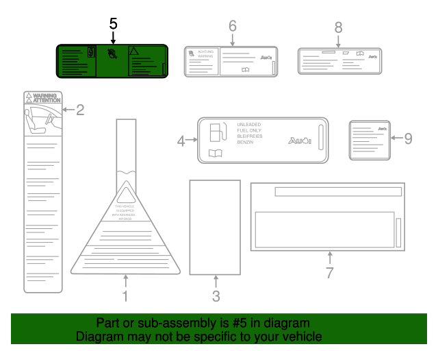 2008-2024 Audi Caution Label 8K0-010-520-A | Audi USA Parts