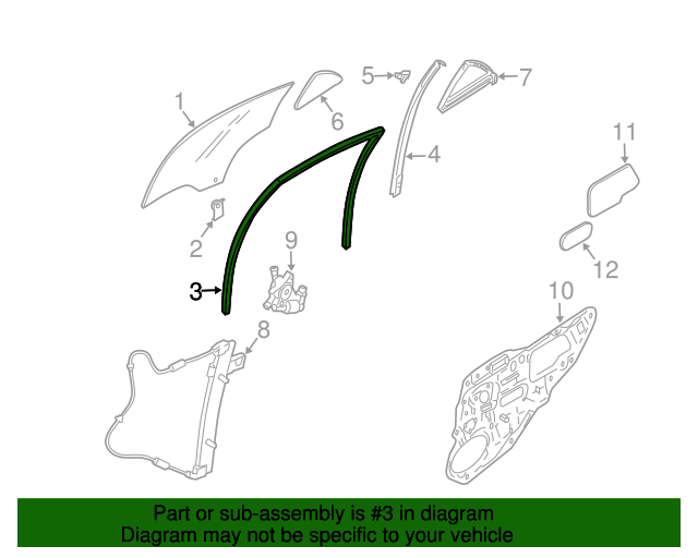 2003-2008 Mazda 6 Run Channel(L) Glass GK2A-73-605G | QuirkParts