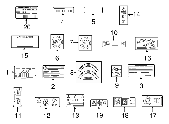 156-584-27-00 - Tire Information Label 2015-2020 Mercedes-Benz GLA 250 ...