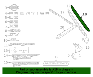 93486-9BF0A - Tail Gate Cover 2013-2021 Nissan Frontier | Nissan Parts ...