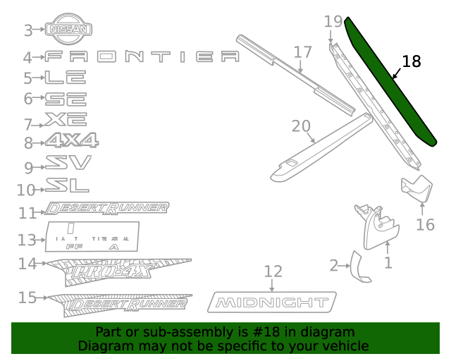 2013-2021 Nissan Frontier Tailgate Molding 93486-9BF0A ...