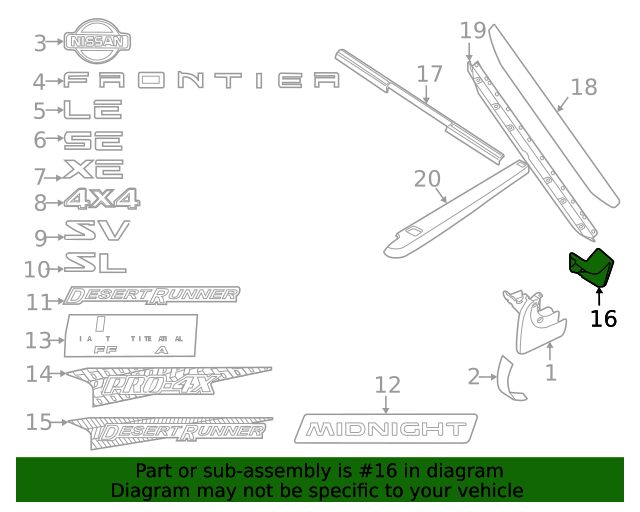 93882-9BA0A - Deflector - 2012-2019 Nissan Frontier | Conicelli Nissan ...
