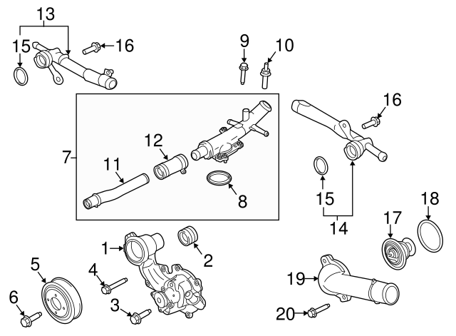 2015-2020 Ford Thermostat Outlet FT4Z-8592-A | QuirkParts