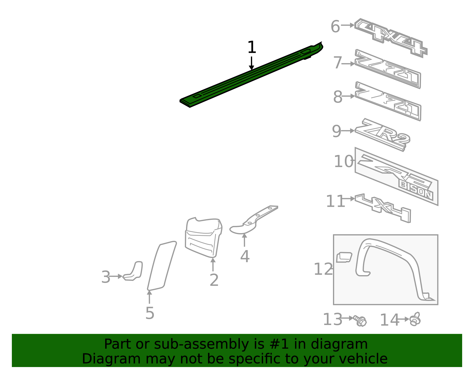 2015-2022 GM Passenger Side Pickup Box Side Upper Molding 52030171 GM ...