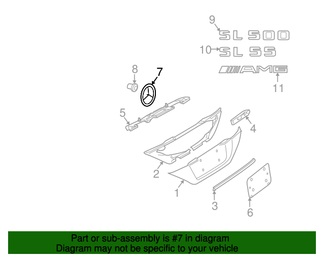 230-758-00-58 - Deck Lid Emblem 2003-2012 Mercedes-Benz ...