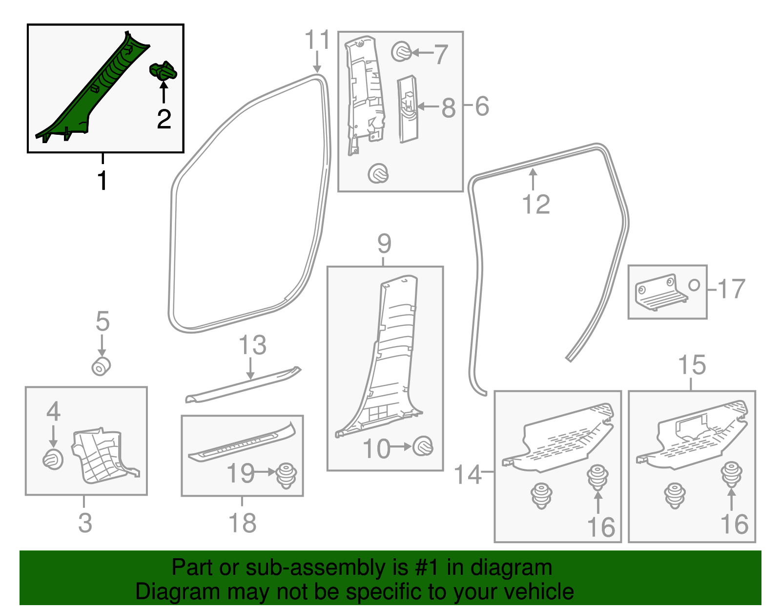 2014-2019 Toyota Highlander Windshield Pillar Trim 62220-0E060-A1 ...
