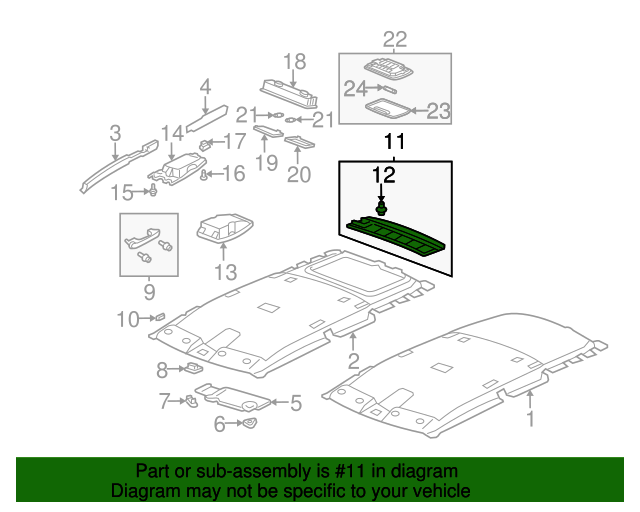 2007-2011 Honda Element Garnish Assembly, Rear Roof *YR233L* (Titanium ...