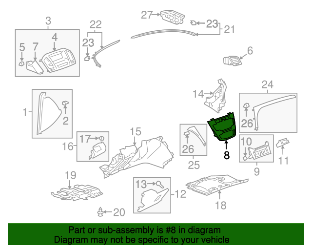 2011-2013 Buick Regal Jet Black Instrument Panel Lower Center Trim ...
