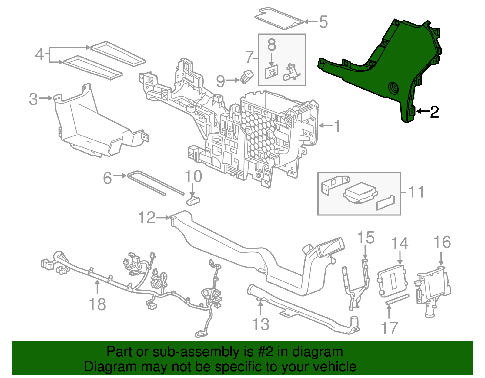 84218870 - Jet Black Front Passenger Side Floor Console Rear Trim Panel ...