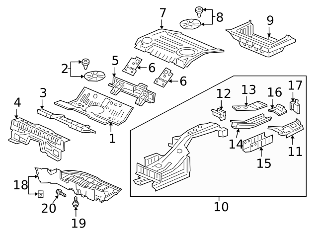 2018-2021 Honda Clarity Floor, Rear.Rear 65550-TRW-A00ZZ | Cheaper ...
