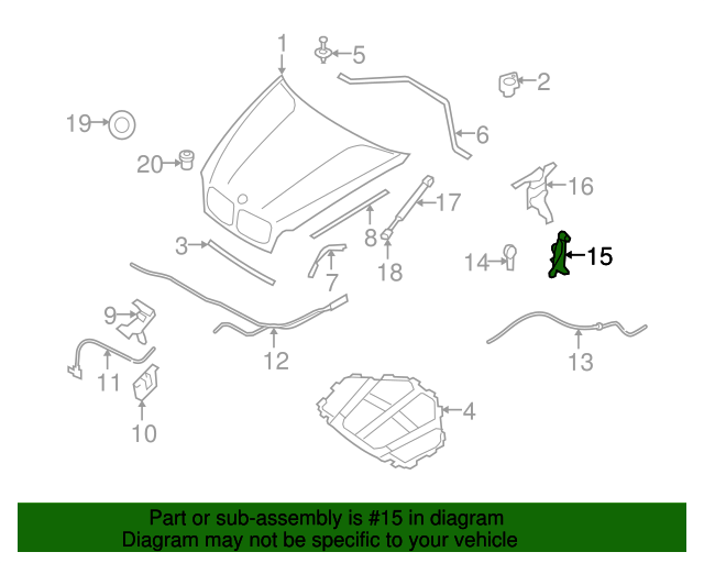 51-43-7-148-521 - Hood Release Handle Bracket 2007-2014 BMW ...