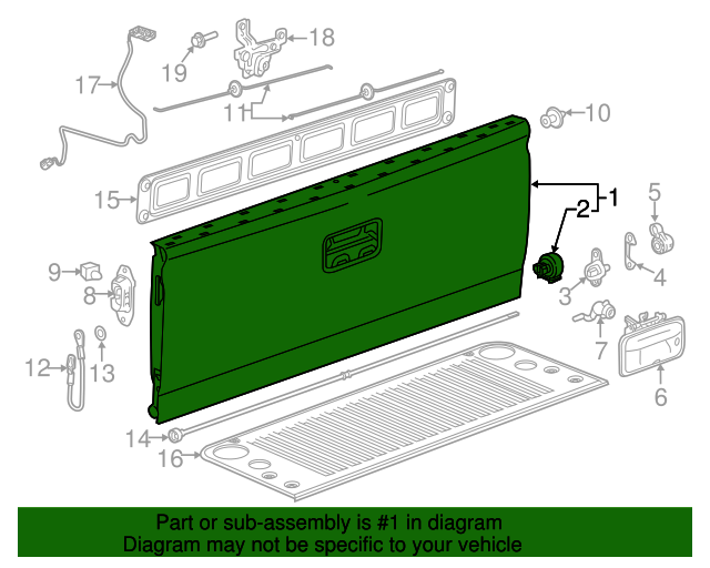 2014-2019 GM Tailgate with Reinforcements and Hinges 23418939 GM ...