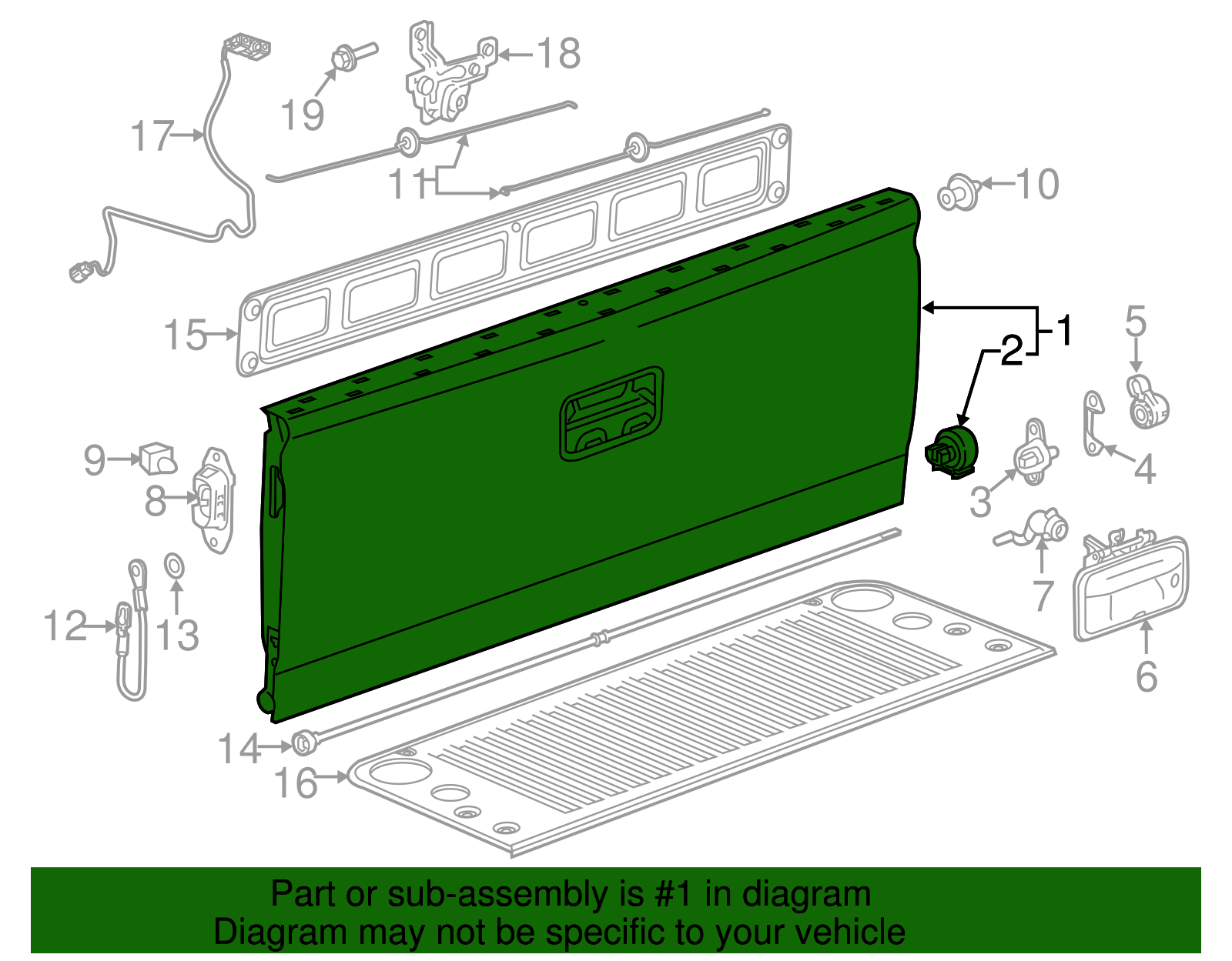(Replaces 84264213) Unpainted End Gate 85685721 GM | GMPartsDirect.com