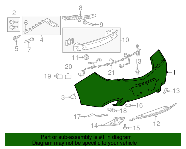2012-2013 Buick Regal Rear Bumper Cover 22741023 GM | GMPartsDirect.com