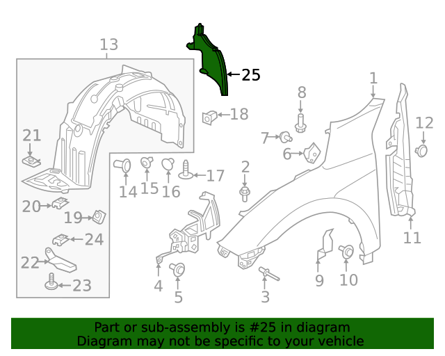 2018-2020 Honda Civic Pad, L Front Fender Partition 74295-TEA-T00 ...