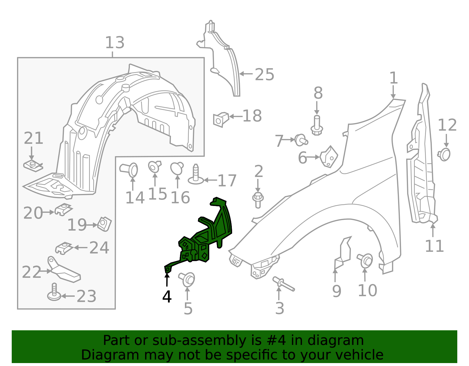 60213-TBA-A00ZZ - Bracket A R Front Fender - 2016-2020 Honda Civic ...