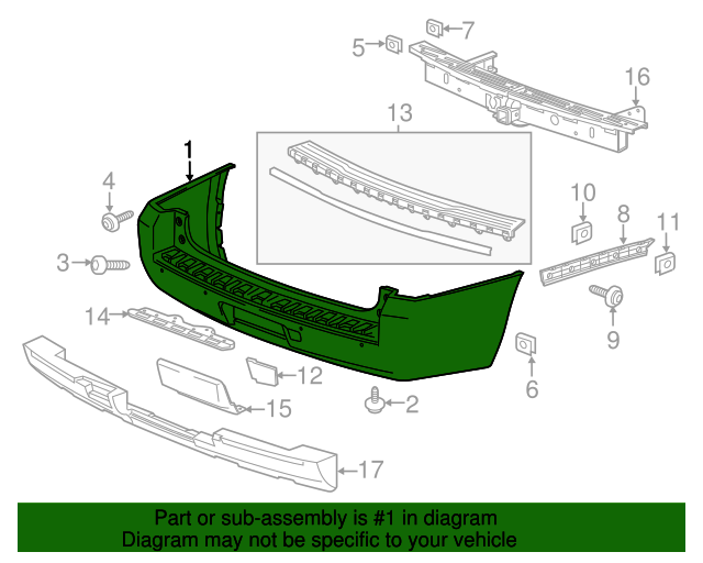 2015-2016 Chevrolet Suburban Rear Upper Bumper Cover 23324499 GM ...