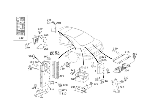 Control Modules and Relays in Load Compartment for 2003 Mercedes-Benz E ...