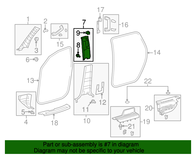 2007-2022 Toyota Upper Center Pillar Trim 62420-0C040-E2 | Sparks Parts