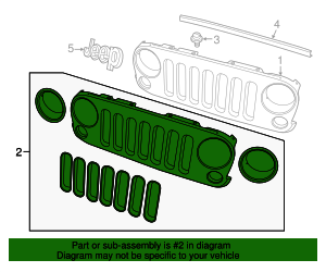 2007-2017 Jeep Wrangler Grille, Chrome 82210558AD | Mopar Estores