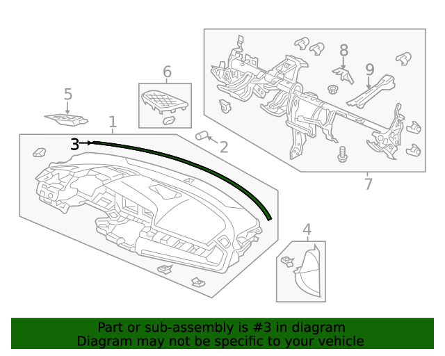 2016-2021 Honda Dashboard Panel Seal 77107-TBA-A01 | Honda Factory Parts