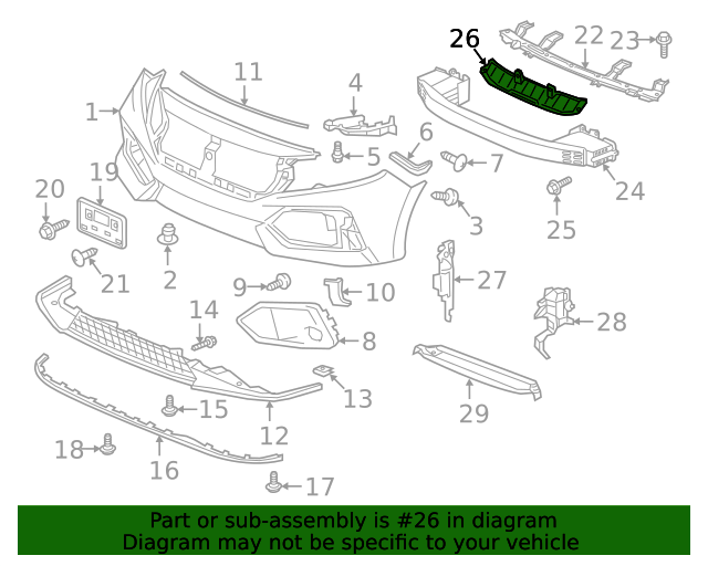 71202-TGG-A10 - Plate Front Bumper Middle Induction - 2017-2020 Honda ...